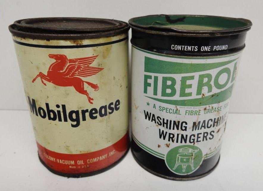 Mobil And Fiberol Grease Cans Auction
