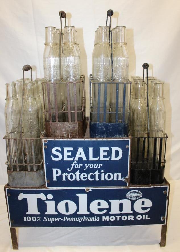 Pure Tiolene Oil Bottle Rack With Porcelain Signs