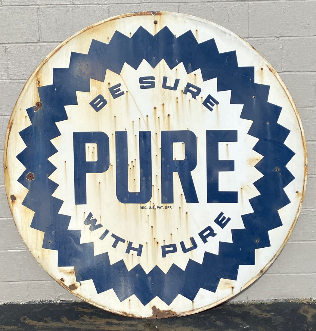Double Sided Porcelain Pure Service Station 6' Sign Auction