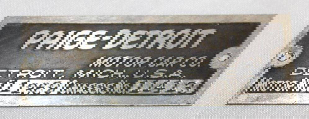 Paige Detroit Serial Number Data Tag Emblem Auction
