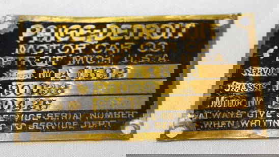 Paige Detroit Serial Number Data Tag Emblem Auction