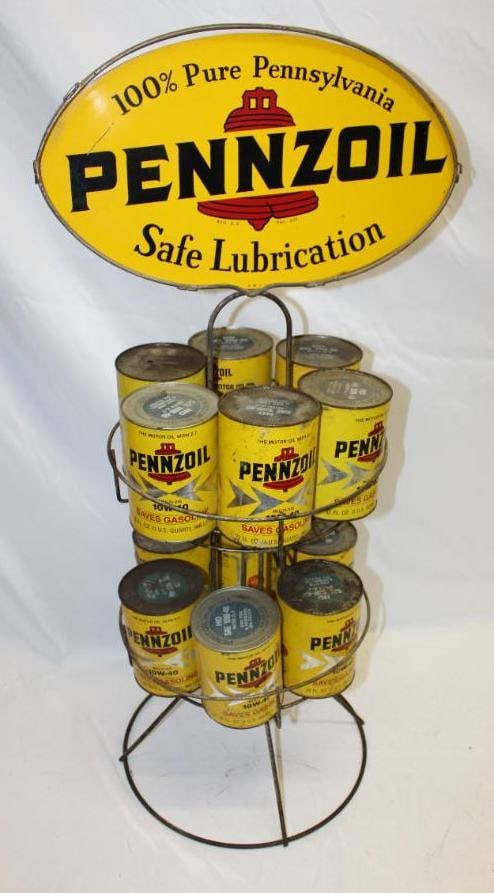 Pennzoil Safe Lubrication Quart Oil Can Display Rack With Sign Auction