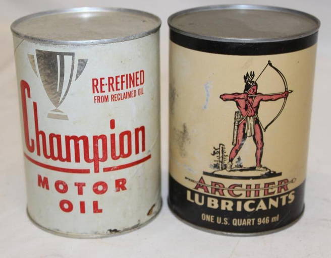 Group Of 2 Archer & Champion 1 Quart Motor Oil Cans