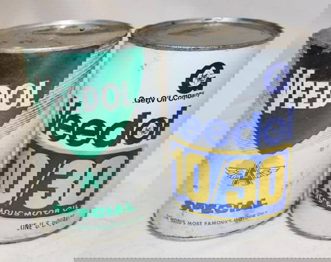 Group Of 2 Veedol Motor Oil Cans