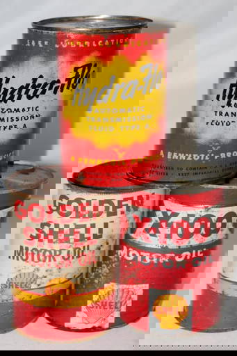 Group Of 3 Metal 1 Quart Shell Motor Oil Cans