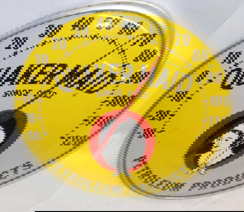 Quaker Made Petroleum Products Round Dial Advertising Thermometer Auction