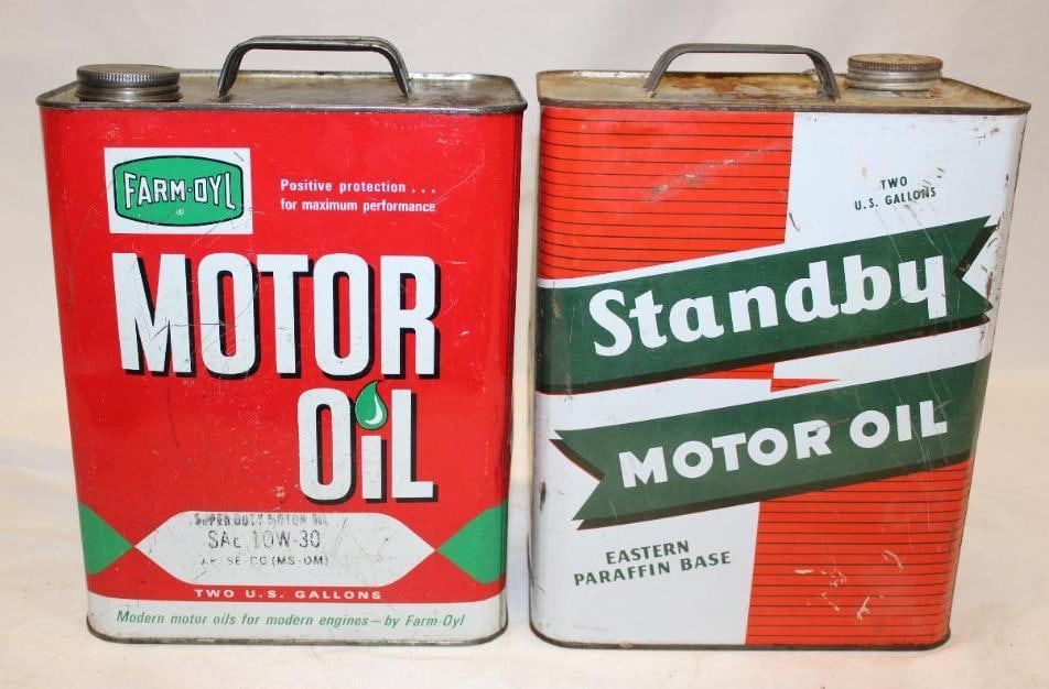 Group Of Two Farm-oyl And Standby 2 Gallon Motor Oil Cans Auction