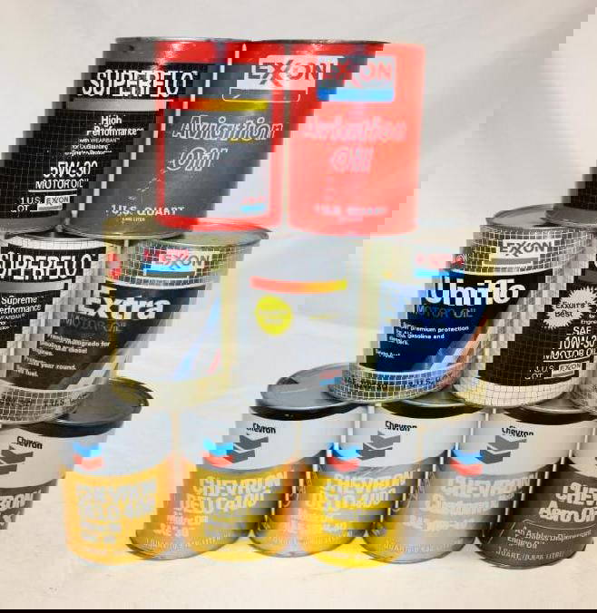 Group Of 9 Chevron And Exxon 1 Quart Motor Oil Cans Auction