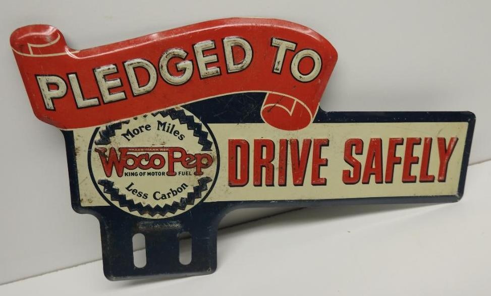 Woco Pep Drive Safely License Plate Topper Sign Auction