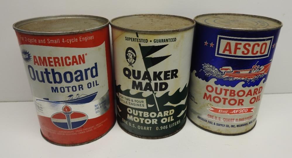 Afsco, American, And Quaker Maid Outboard Motor Oil Quart Cans Auction