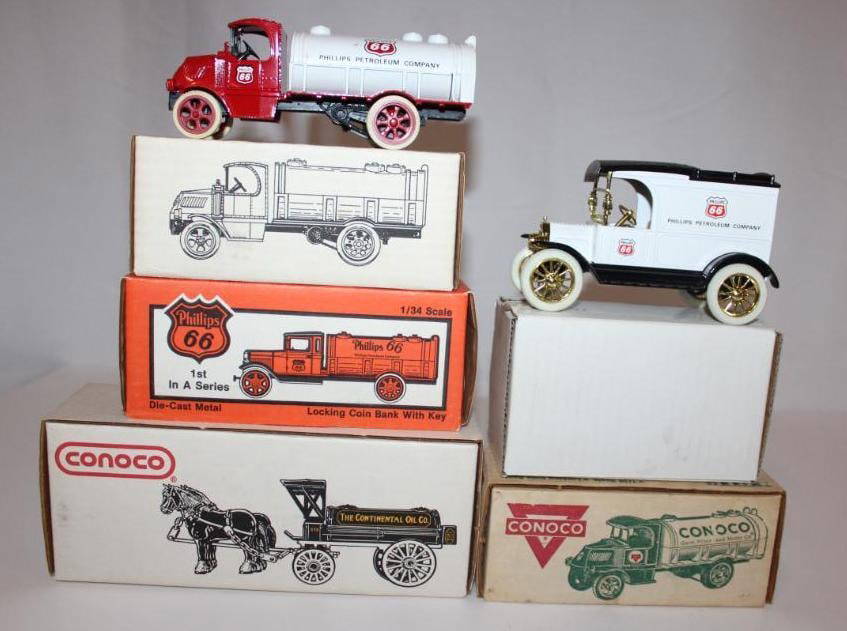 Group Of 5 Conoco And Phillips 66 Gas Station Ertl Die Cast Truck Banks Auction
