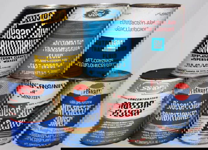 Group Of 7 Ford, Gm, Penray, Siloo Metal One Quart Motor Oil Cans