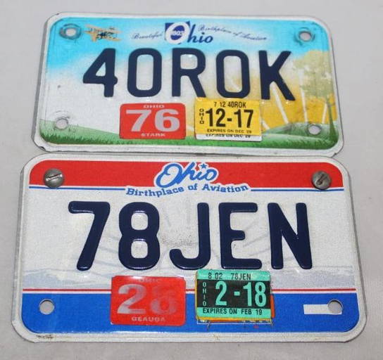 Group Of Two Ohio Motorcycle Embossed Vanity License Plates