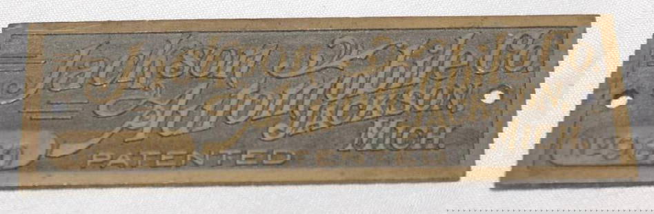 1910's Brass Jackson Automobile Co Brass Data Tag Emblem