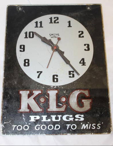 Klg Spark Plugs Glass Advertising Clock