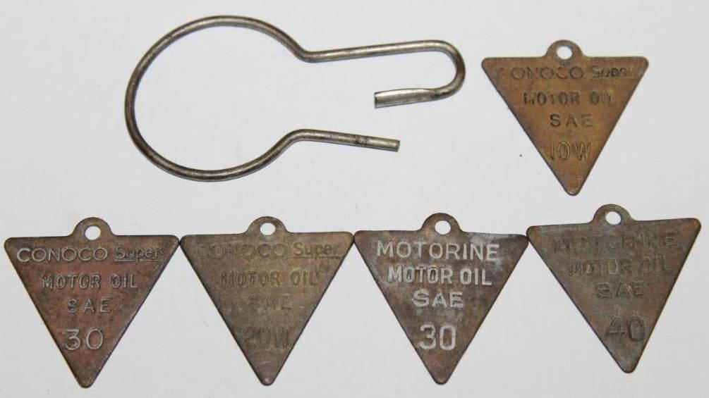 Group Of 5 Conoco Motorine Brass Bulk Oil Tags Auction