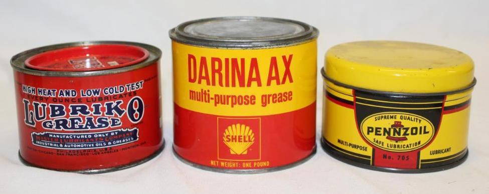 Group Of 3 Pennzoil, Lubriko, Shell Darina Ax 1 Lb Grease Cans