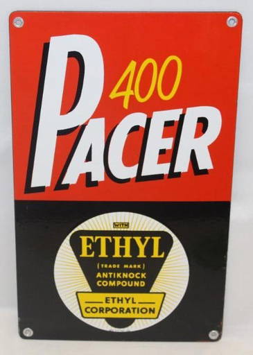 Pacer 400 Ethyl Porcelain Pump Plate Sign Excellent 9+