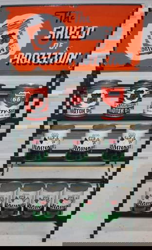 Phillips 66 Oil Can Display Rack With Porcelain Sign Dsp