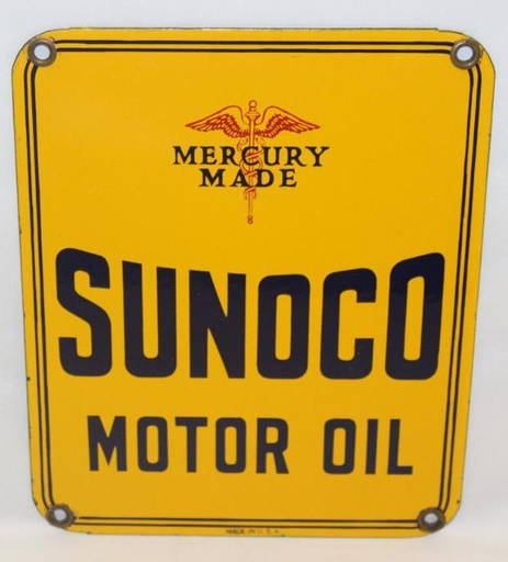 Early Sunoco "mercury Made" Motor Oil Porcelain Sign Ssp