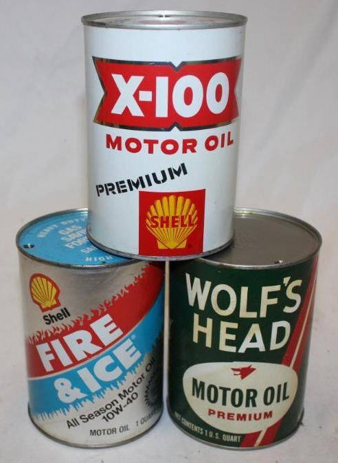 Group Of 3 Shell And Wolf's Head Metal One Quart Oil Cans Auction