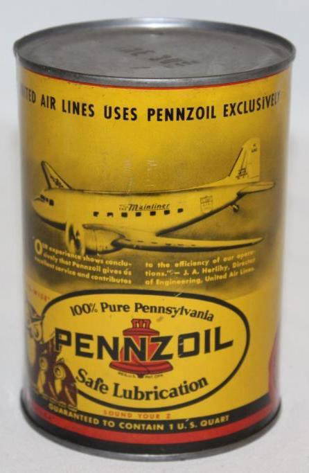 Pennzoil Mainliner Airplane One Quart Metal Oil Can Auction