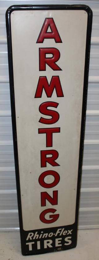 Armstrong Rhino-flex Tires Vertical Embossed Tin Advertising Sign Auction
