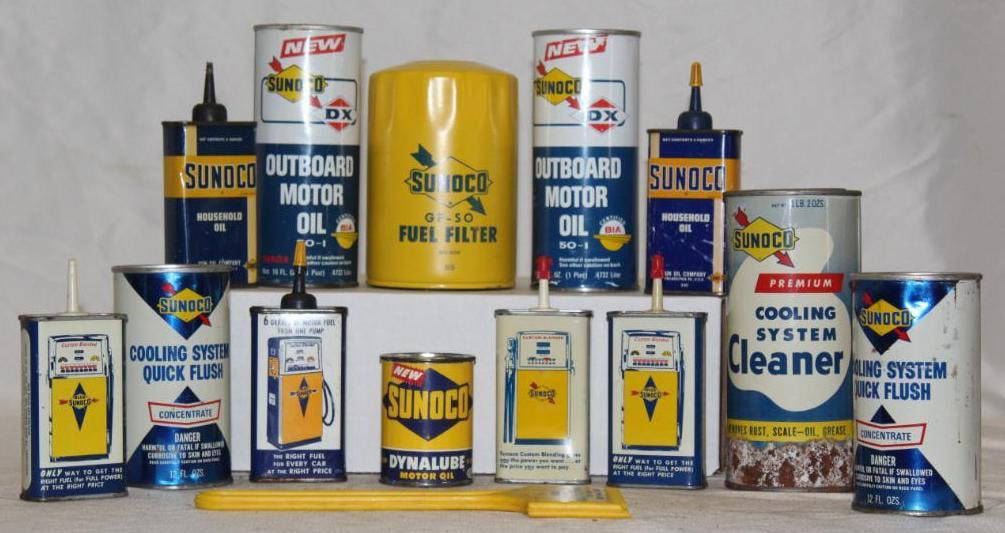 Group Of 14 Sunoco Oil Product Cans Auction