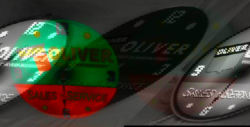 Group Of 2 Oliver Farm Machinery Tractor Advertising Light-up Clocks ...