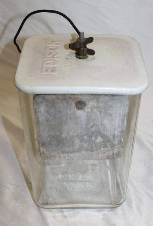 Early Edison Glass Battery Advertising Box Auction