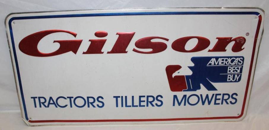 Gilson Tractors Tillers Mowers Embossed Tin Advertising Sign Auction
