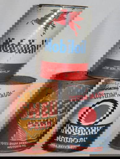 Group Of 3 Mobil, Havoline, Shell 5 Qt Motor Oil Cans