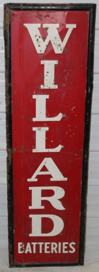 Willard Batteries Embossed Metal Vertical Sign Auction
