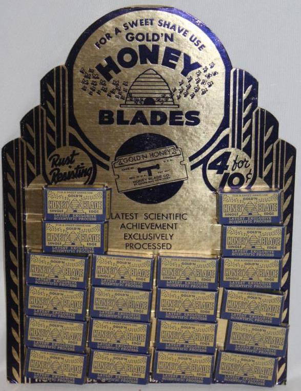 Nos Gold N Honey Razor Blades Easel Back Advertising Counter Top Display Auction