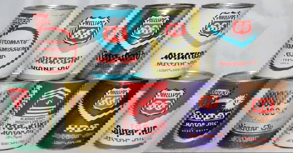 Group Of 9 1 Quart Motor Oil Cans Conoco, Phillips 66, Unity Auction