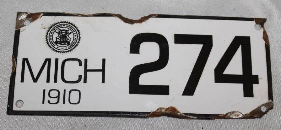 1910 Michigan Porcelain Motorcycle License Plate Reproduction Auction
