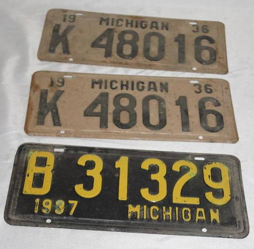 Group Of 3 1936 & 1937 Michigan Mi License Plates