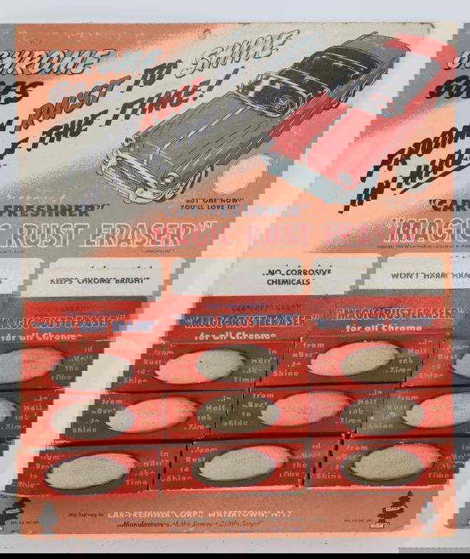 1950's Car Freshener Magic Rust Eraser Cardboard Advertising Countertop ...