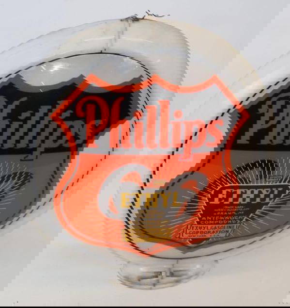 13.5" Phillips 66 With Ethyl Gas Pump Globe Lense Auction