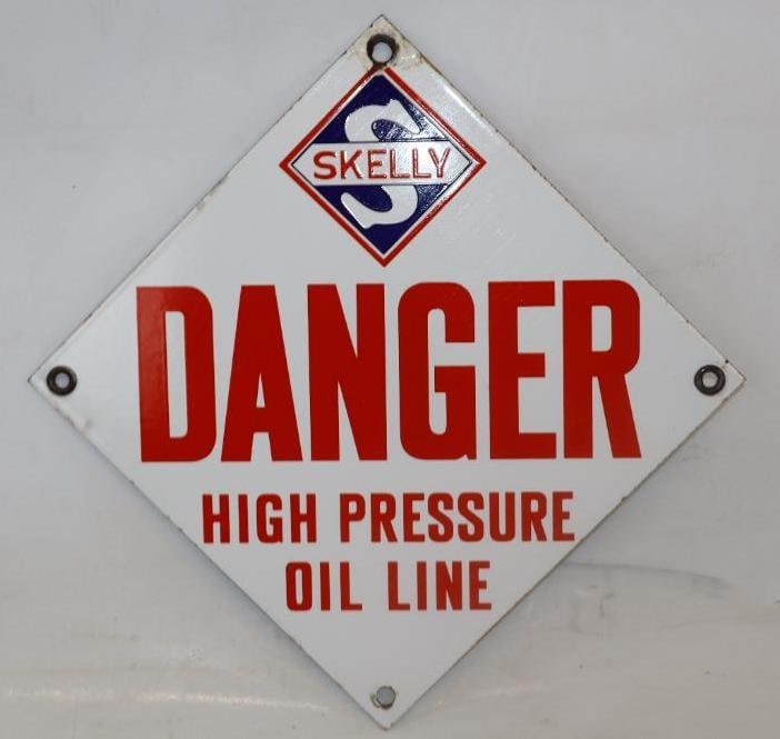 Skelly Danger High Pressure Oil Line Single Sided Porcelain Advertising ...