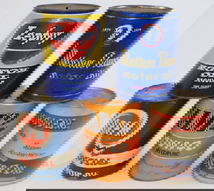 Group Of 5 Mother Penn, Sunoco, Zephyr Rpm, And Lube-o-lene One Quart ...