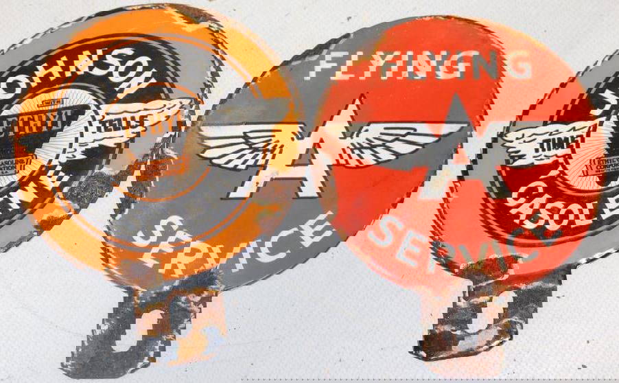 Group Of 2 Porcelain Johnson And Flying A Advertising Reproduction ...