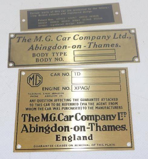 Group Of 3 M.g. Car Company Ltd Brass Serial/body Identification Tags ...