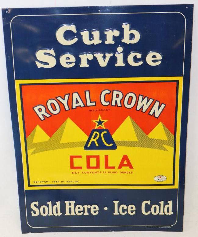 Royal Crown Curb Service Embossed Tin Sign Auction