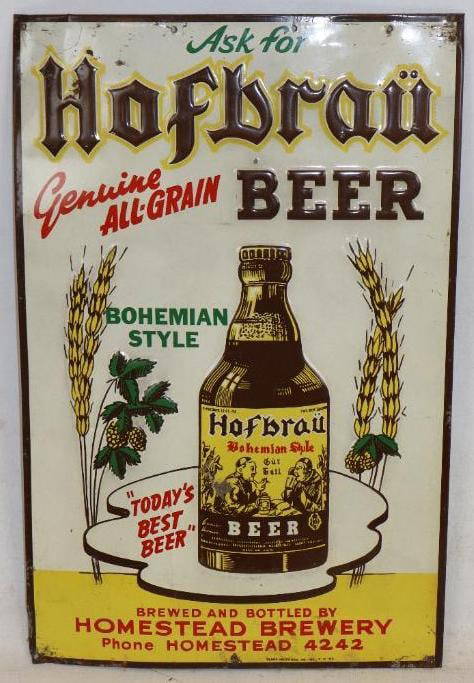 Hofbrau Bohemian Style Embossed Single Sided Metal Beer Advertising ...