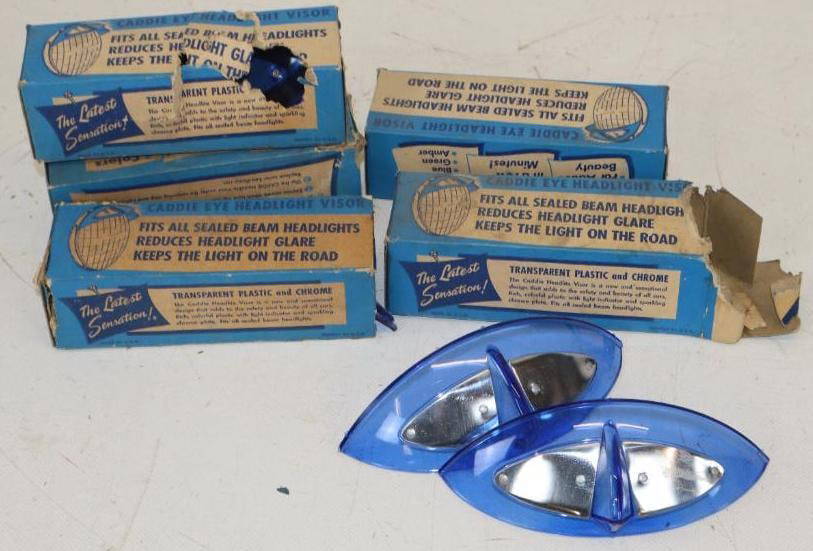 Group Of 5 Blue Caddie Eye Headlight Visors In Original Boxes Auction