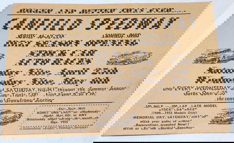 1953 Canfield Speedway Racing Postcard