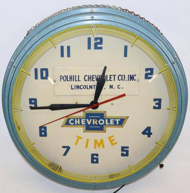 Chevrolet Time Neon Dealership Clock Auction