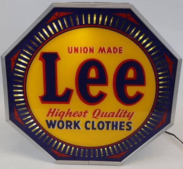 Union Made Lee Work Clothes Advertising Spinner Light Up Display Auction