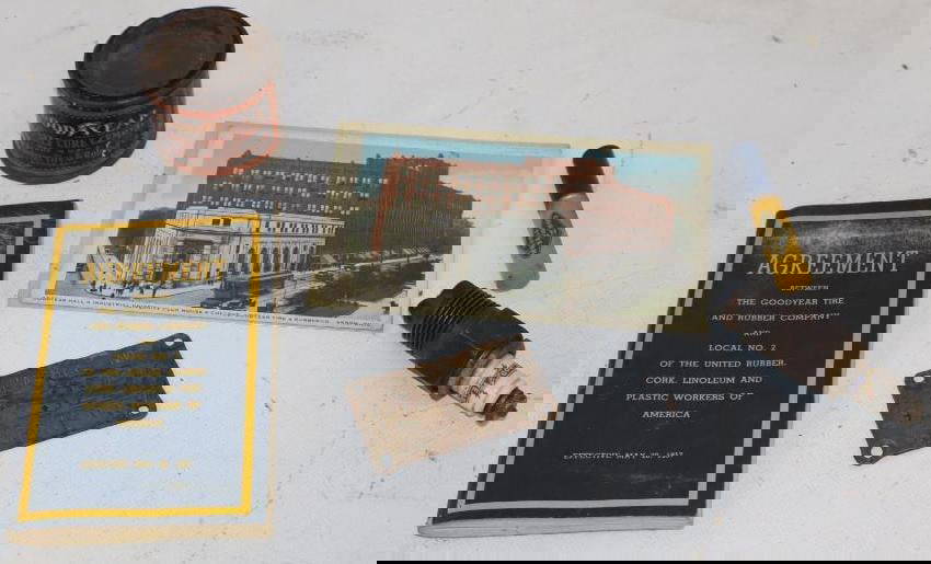 Group Of 6 Goodyear Self Cure Cement, Spark Plug, Lighter, Postcard ...